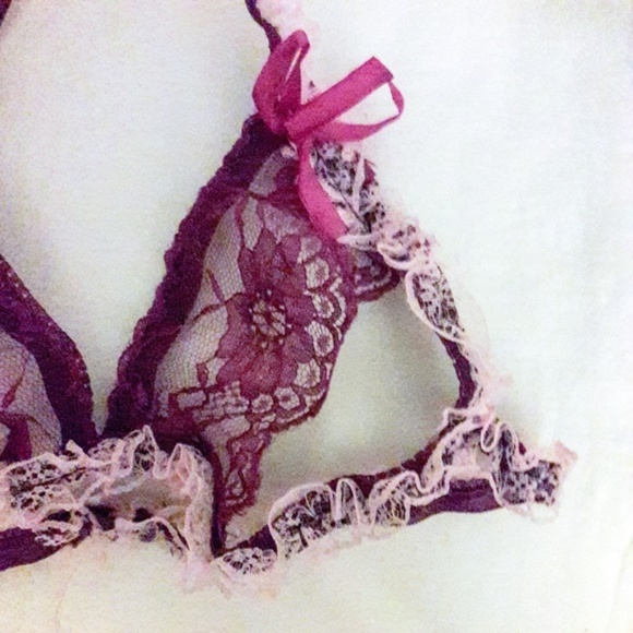 Intimates & Sleepwear | Purple Ruffle Lace Open Cup Bralette Panty Set ...